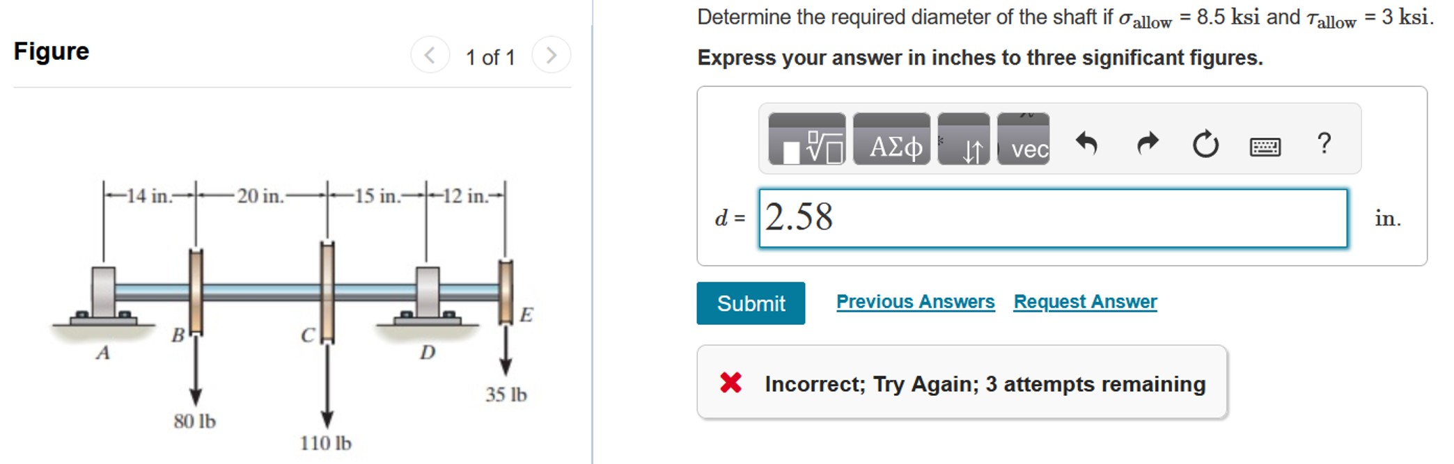 Solved FigureDetermine the required diameter of the shaft if | Chegg.com