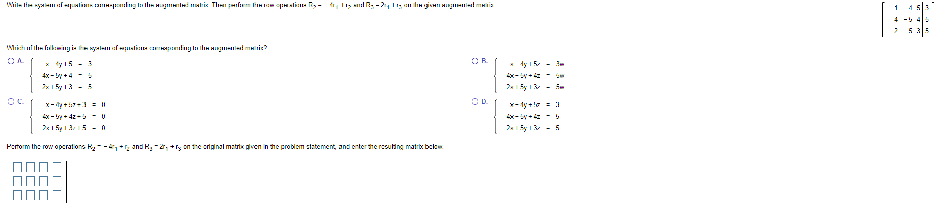 Solved Write the system of equations corresponding to the | Chegg.com