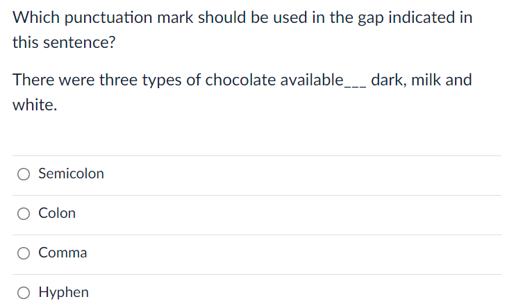 Solved Which punctuation mark should be used in the gap | Chegg.com