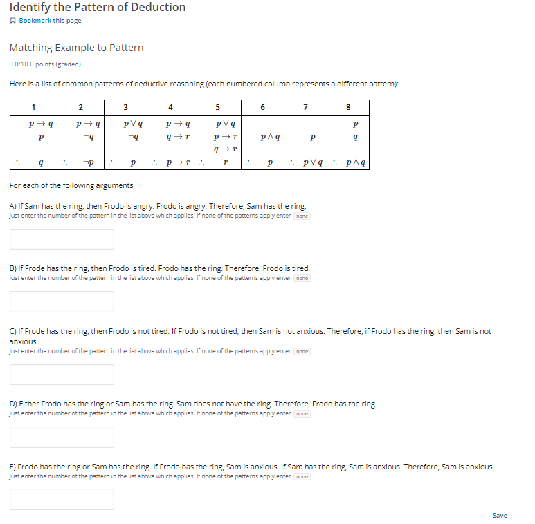 Solved Identify the Pattern of Deduction A Bookmark this | Chegg.com