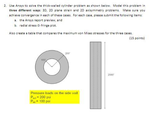 Solved 2. Use Ansys to solve the thick-walled cylinder | Chegg.com