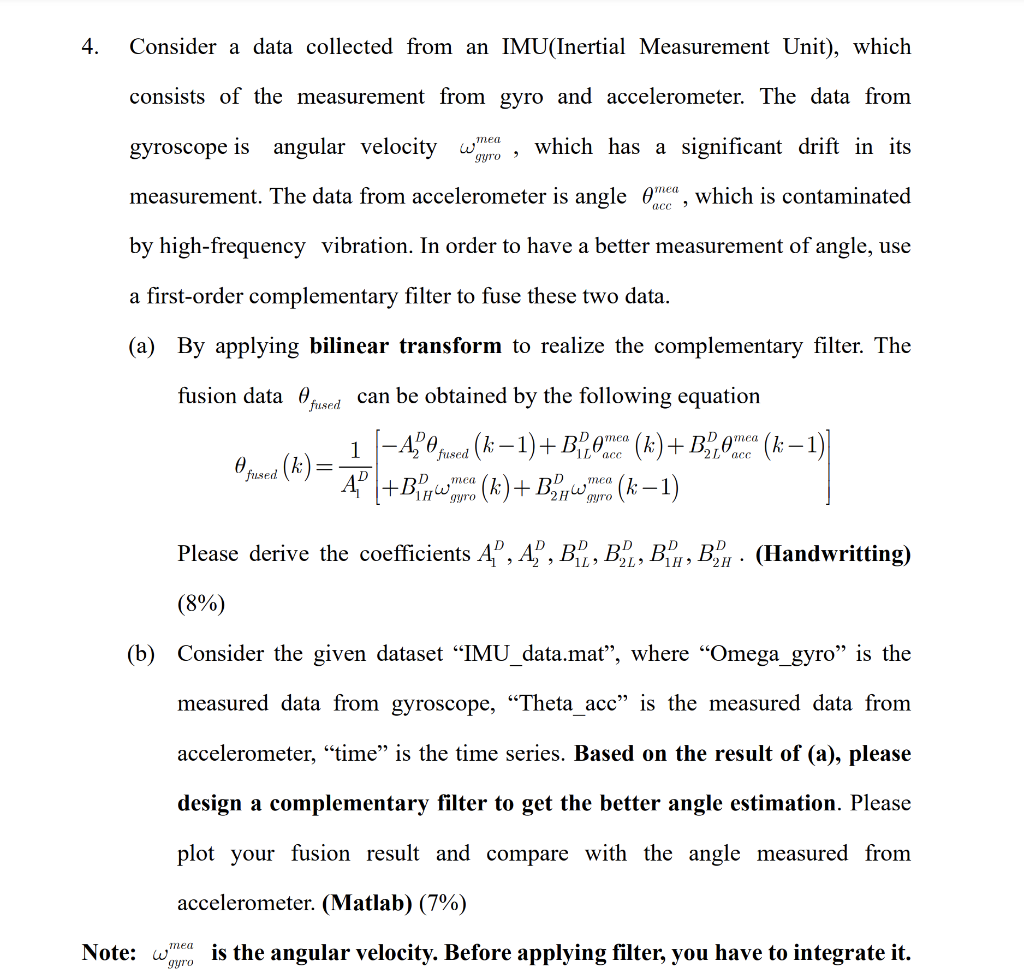 4. Consider a data collected from an IMU(Inertial | Chegg.com