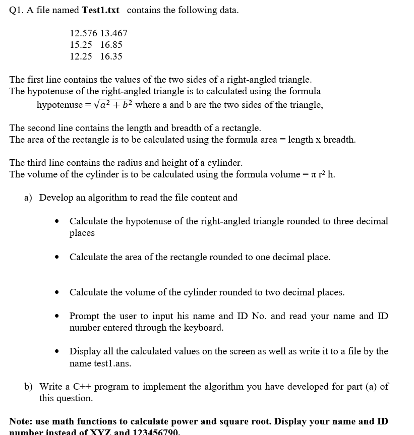 Solved Q1 A File Named Test1txt Contains The Following 