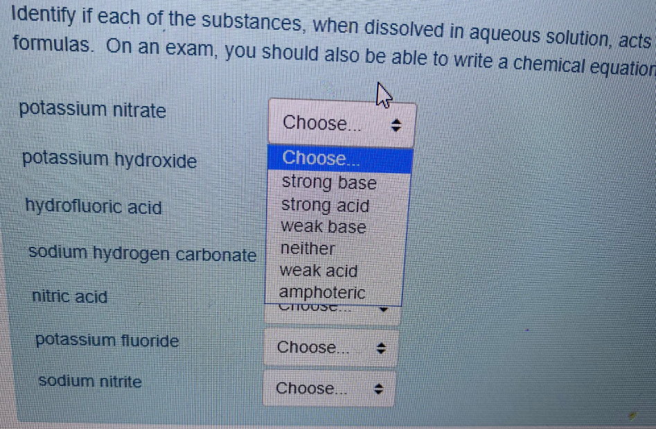 Solved Identifying Acids And Bases Identify If Each Of The 