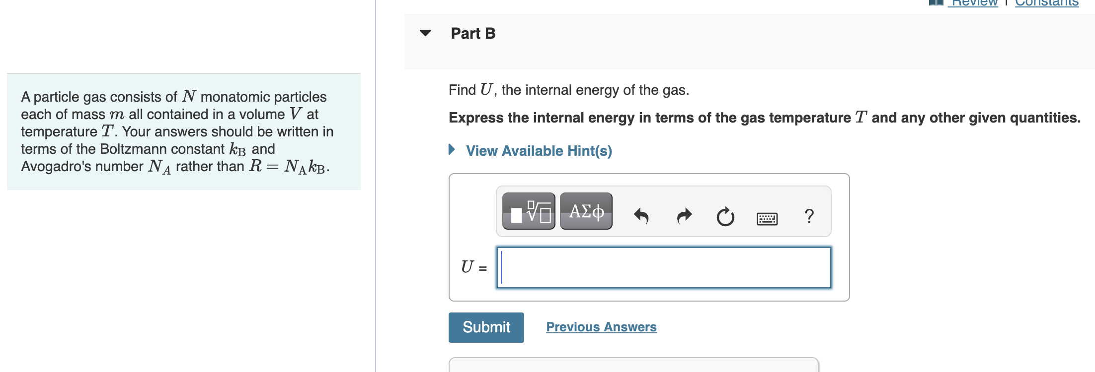 Solved A particle gas consists of N monatomic particles Find | Chegg.com