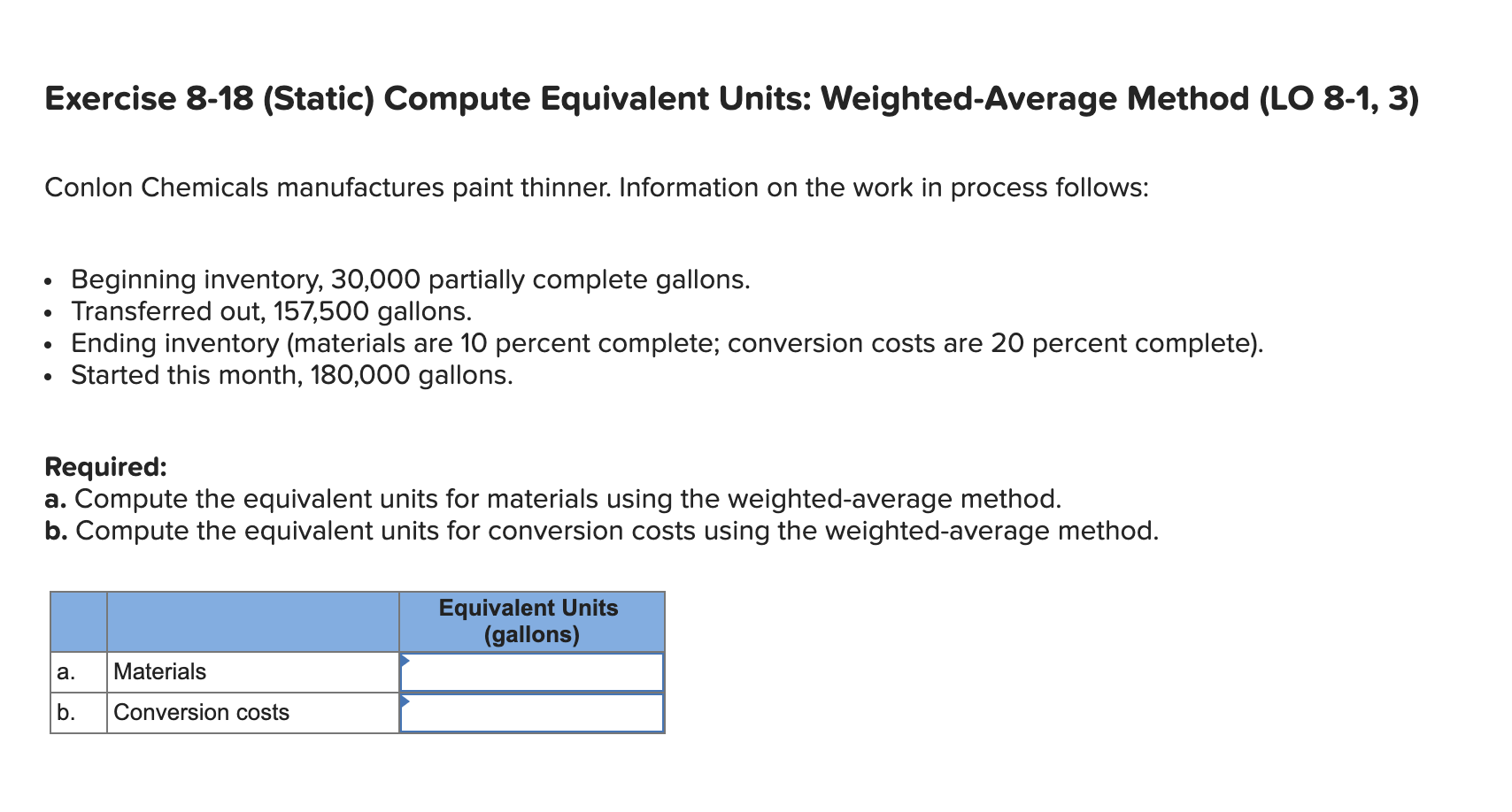 Solved Exercise 8-18 (Static) Compute Equivalent Units: | Chegg.com