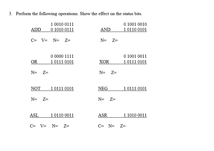 Solved 3. Perform the following operations. Show the effect | Chegg.com