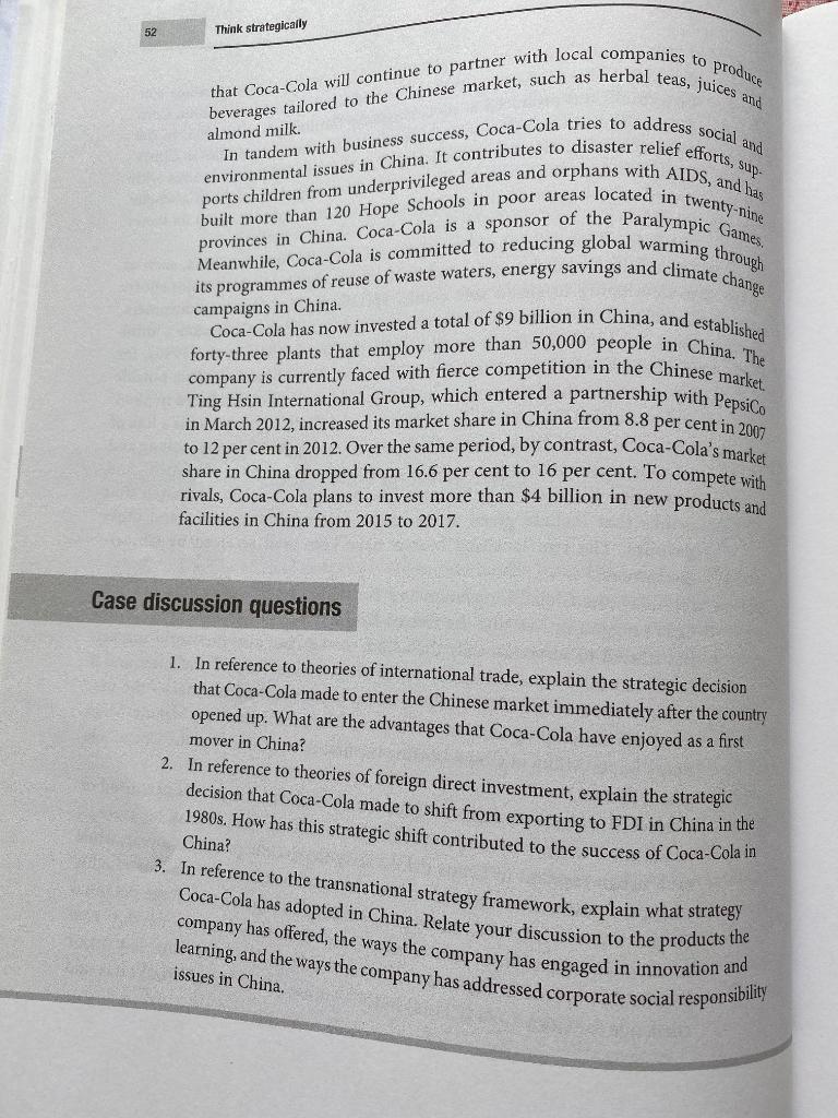 Solved Closing Case: Coca Cola's China Strategy Please | Chegg.com