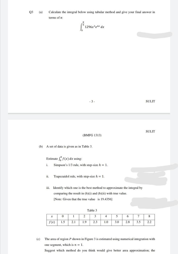 Q3 (a) Calculate the integral below using tabular | Chegg.com