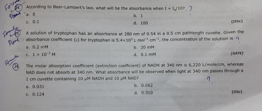 Solved Form According to Beer-Lambert's law, what will be | Chegg.com