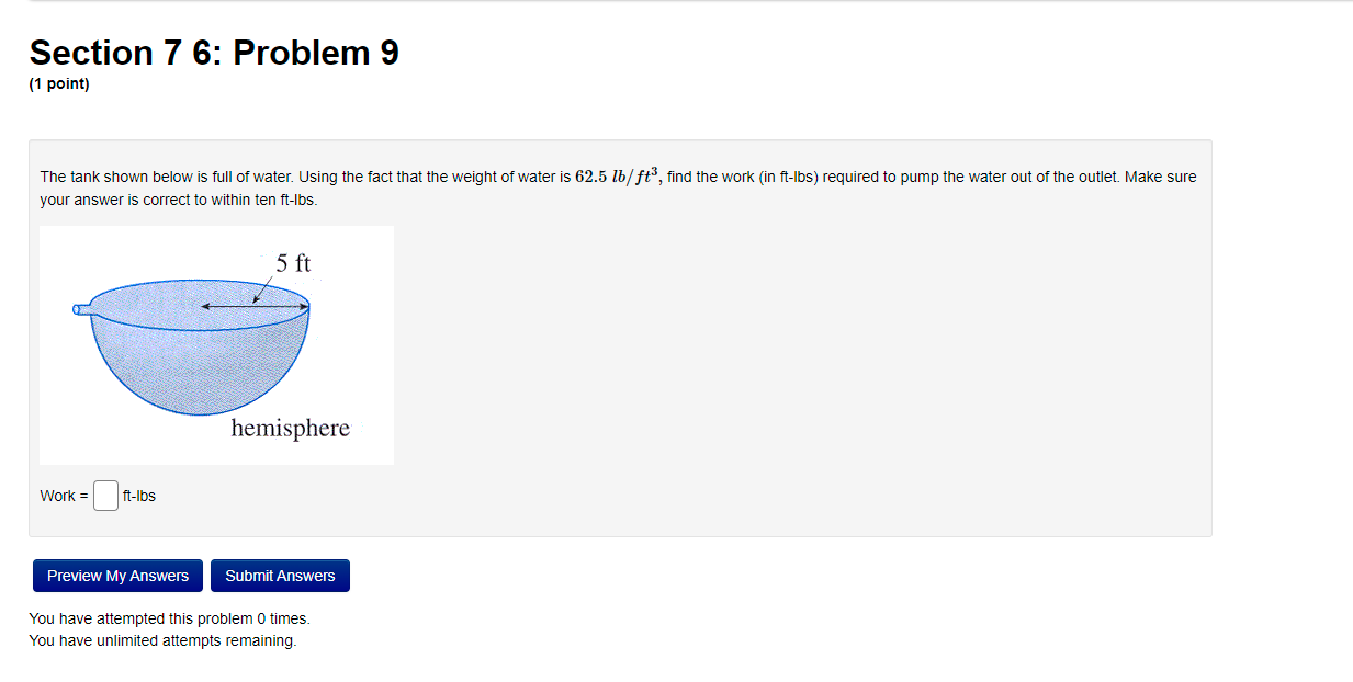 Solved Section 7 6: Problem 9 (1 point) The tank shown below | Chegg.com