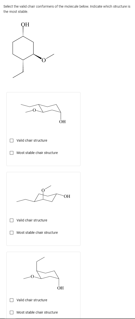 Solved Select the valid chair conformers of the molecule | Chegg.com