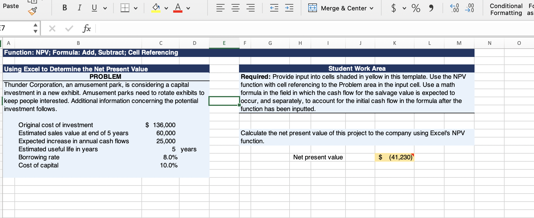 Solved Function: NPV; Formula: Add, Subtract; Cell | Chegg.com