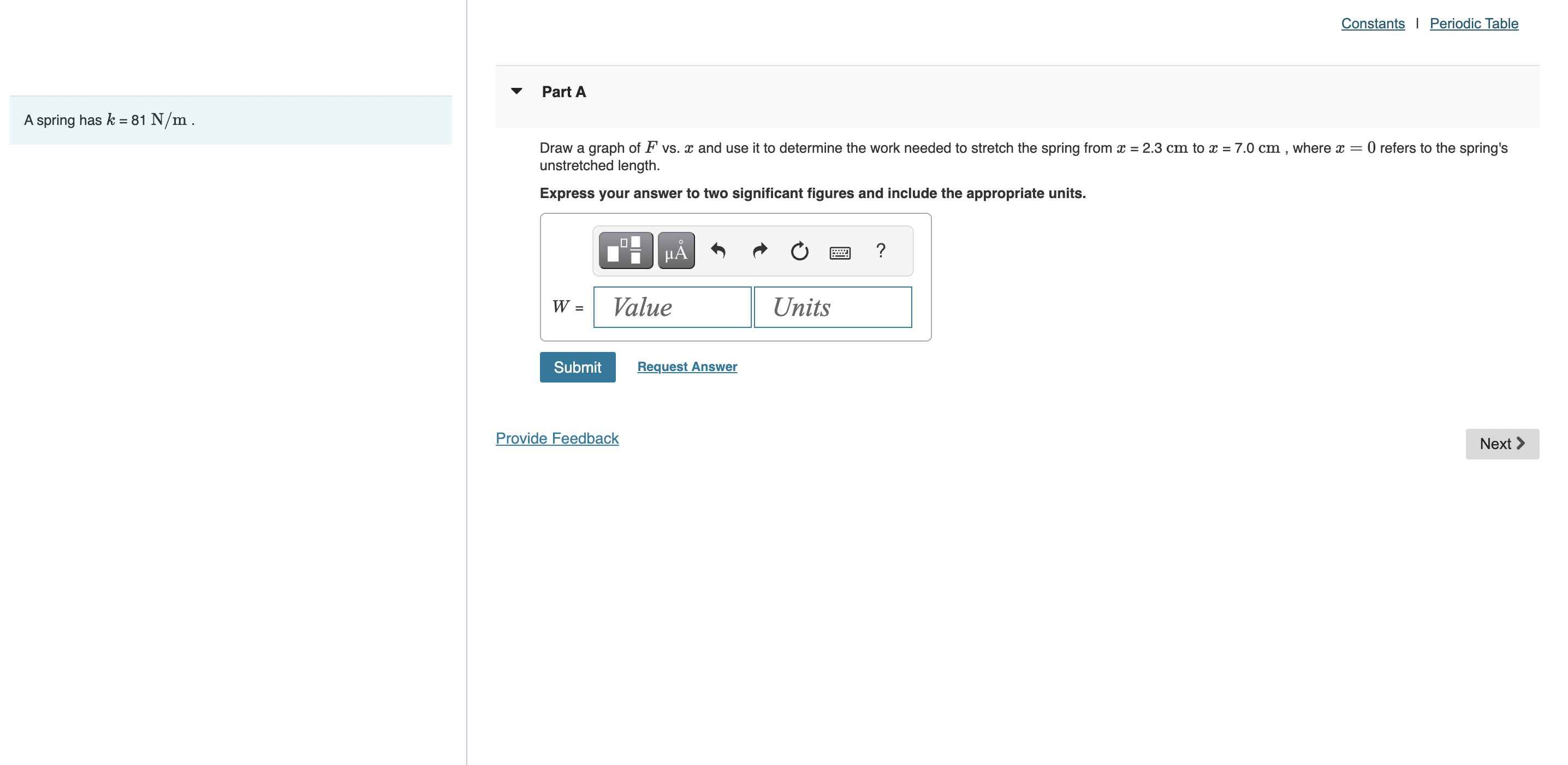 A spring has k=81 N/m. Draw a graph of F vs. x and | Chegg.com