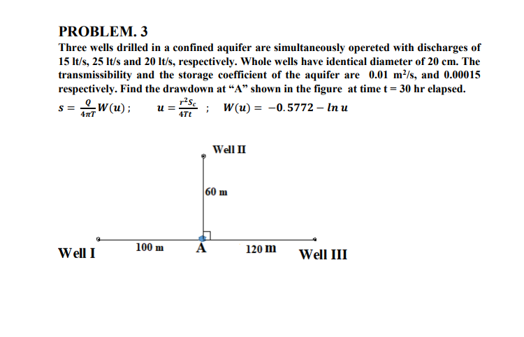 Solved PROBLEM. 3 Three wells drilled in a confined aquifer | Chegg.com