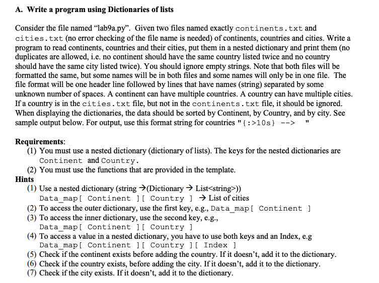 Solved A. Write a program using Dictionaries of lists | Chegg.com