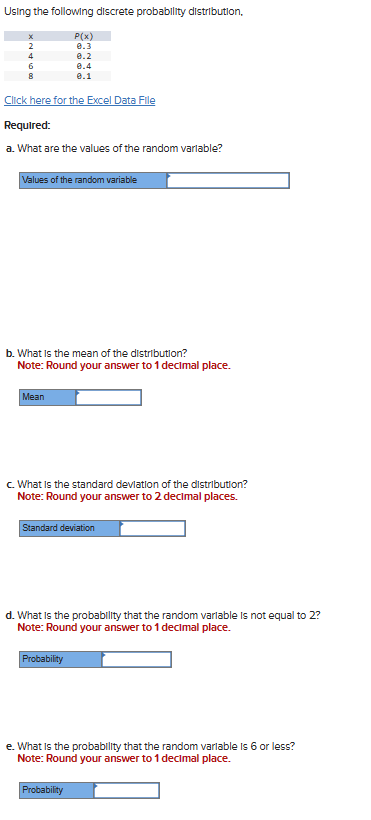 Solved Using the following discrete probability | Chegg.com
