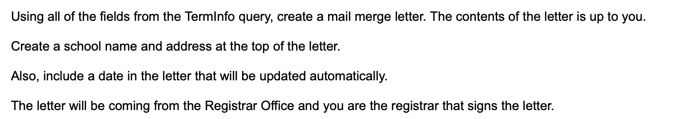 Using all of the fields from the TermInfo query, | Chegg.com
