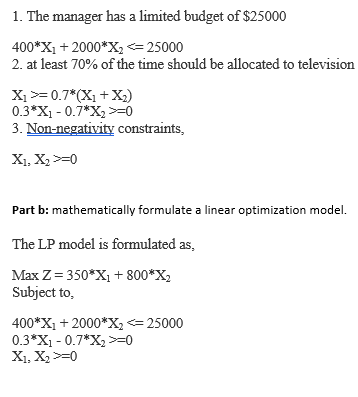 Solved Problem #5 (Developing Linear Optimization Models): A | Chegg.com