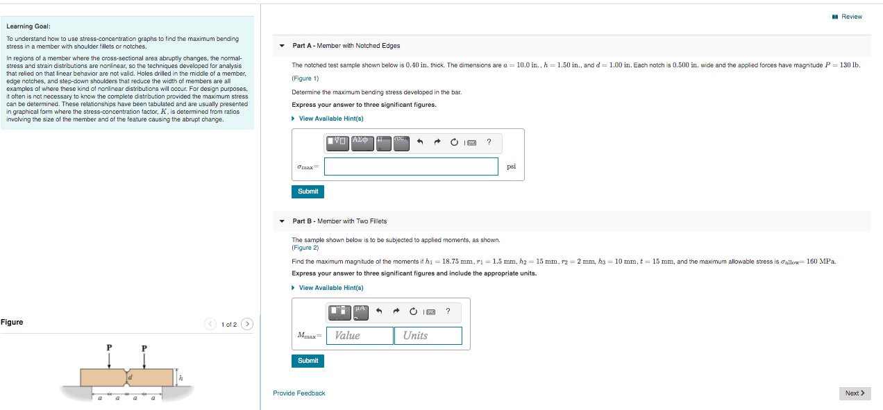 Solved his M M H Review Part A Member with Notched Edges | Chegg.com