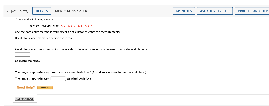 Solved Consider the following data set. n=10 measurements: | Chegg.com