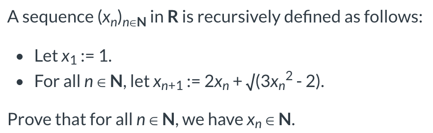 Solved A sequence (Xn)nen in R is recursively defined as | Chegg.com Solved A sequence (Xn)nen in R is recursively defined as | Chegg.com
