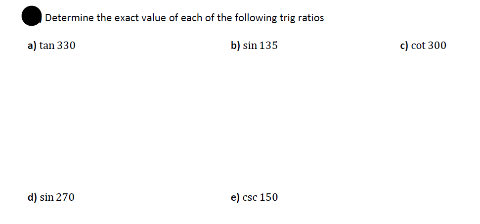 Solved Determine the exact value of each of the following | Chegg.com