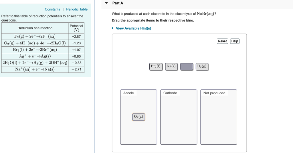 Solved Part A Refer to this table of reduction potentials to | Chegg.com