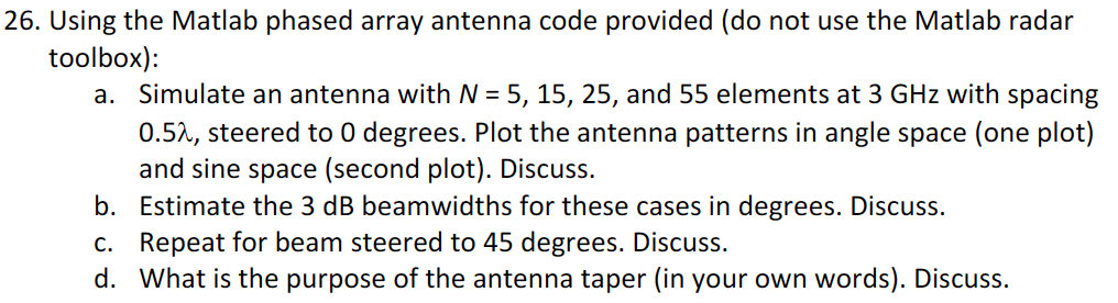 26. Using the Matlab phased array antenna code | Chegg.com