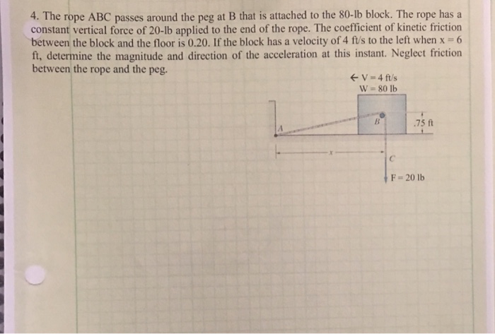Solved 4. The rope ABC passes around the peg at B that is | Chegg.com