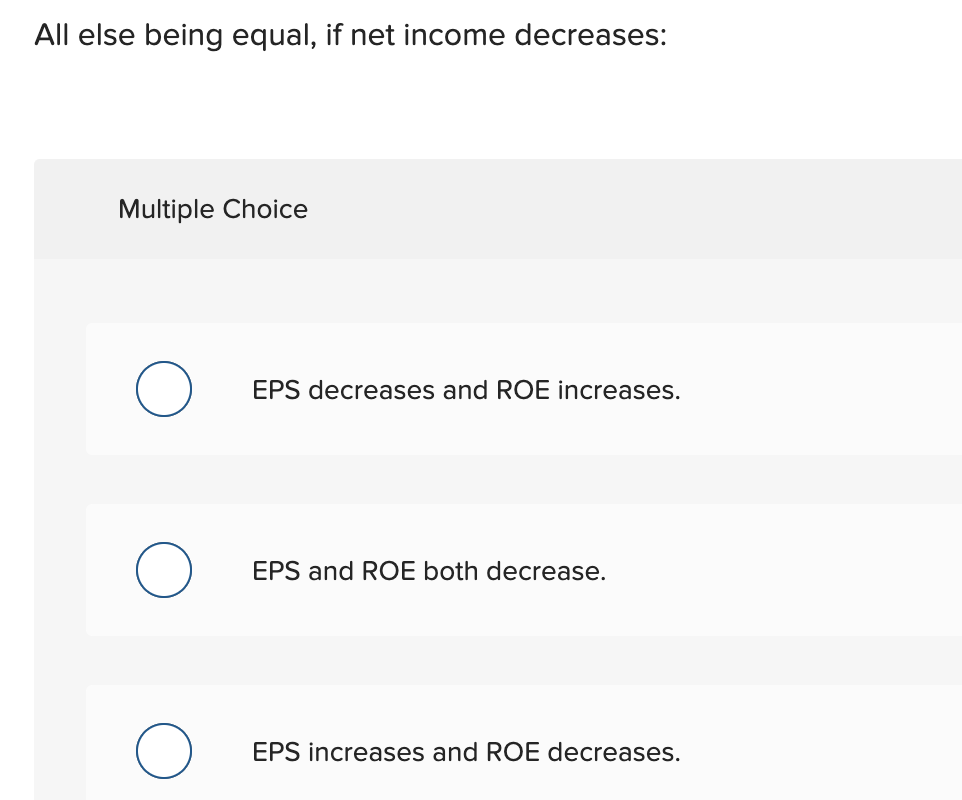 Solved All else being equal, if net income | Chegg.com