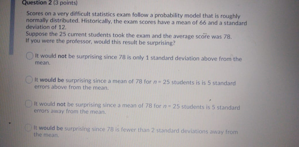 Solved Question 2 (3 points) Scores on a very difficult | Chegg.com
