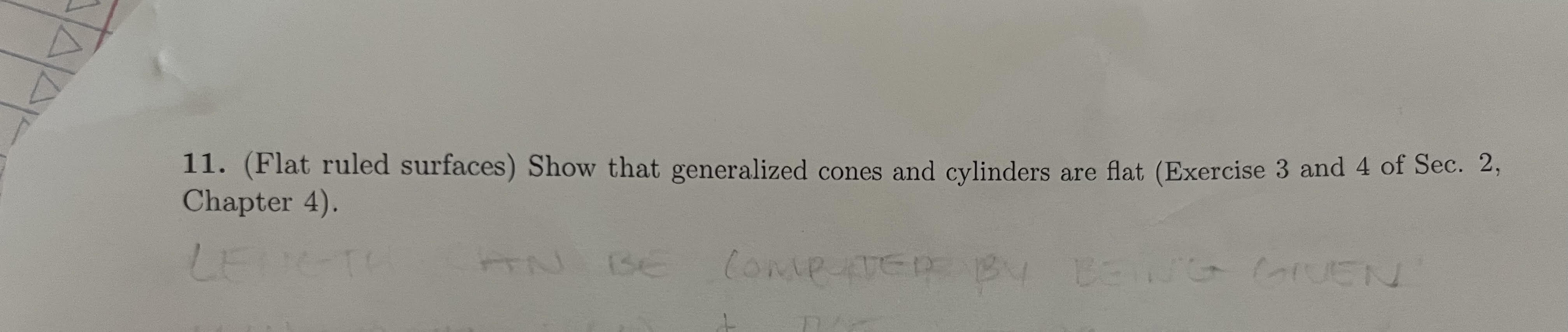 Solved (Flat ruled surfaces) ﻿Show that generalized cones | Chegg.com