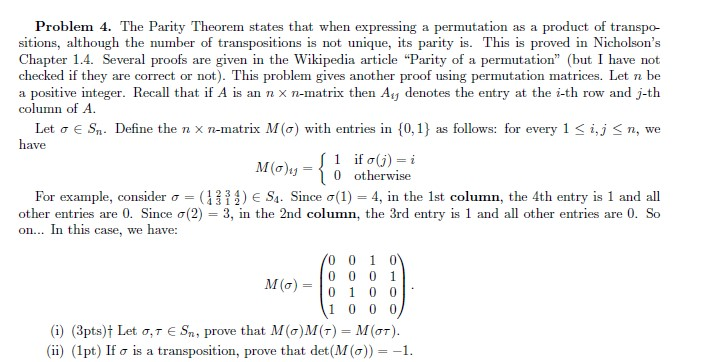 Solved Problem 4. The Parity Theorem states that when | Chegg.com