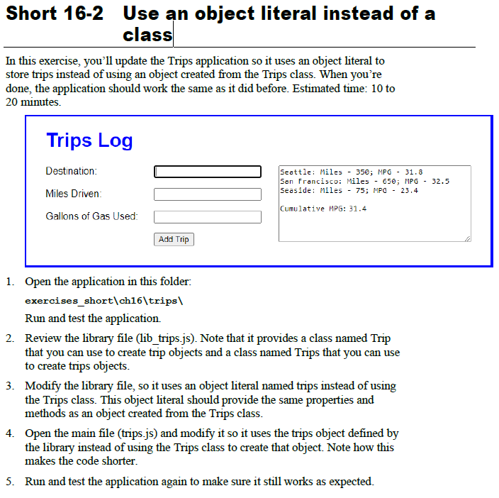 Solved Short 16-2 Use an object literal instead of | Chegg.com