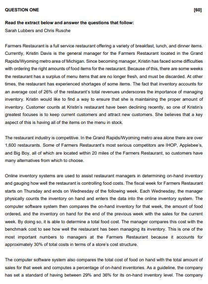Solved QUESTION ONE [60] Read the extract below and answer | Chegg.com