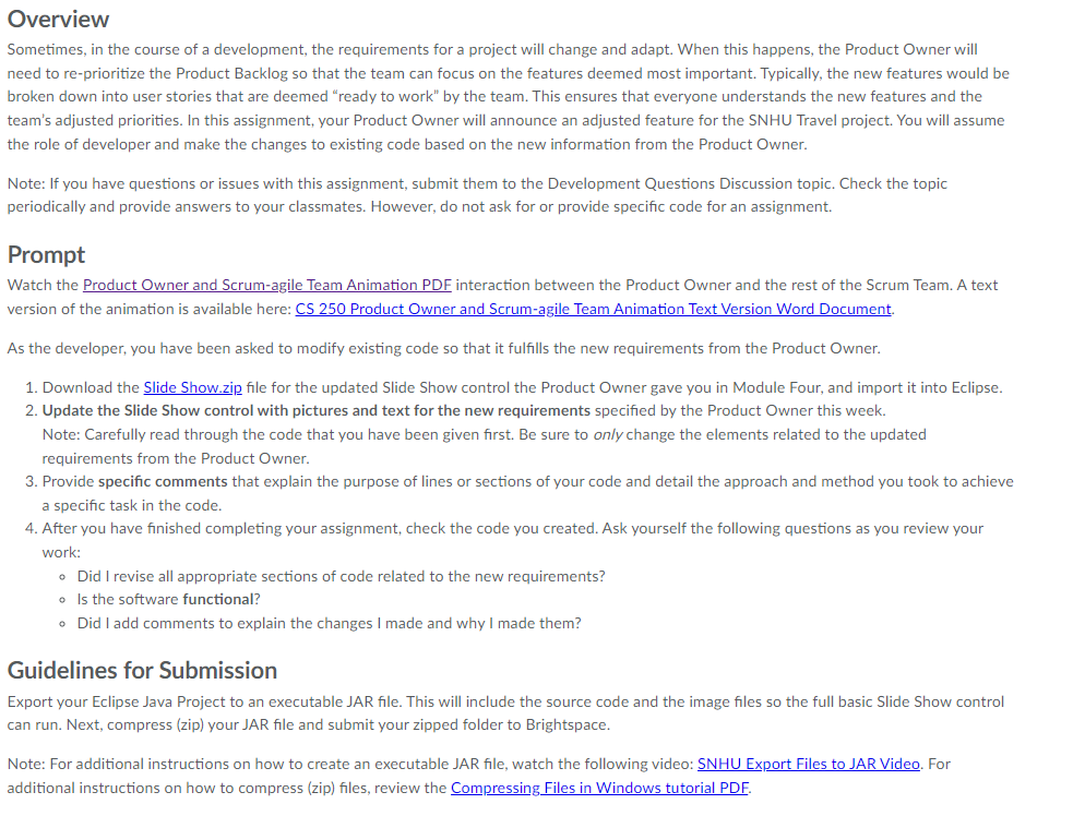 Solved CS 250 Product Owner and Scrum-agile Team Animation | Chegg.com
