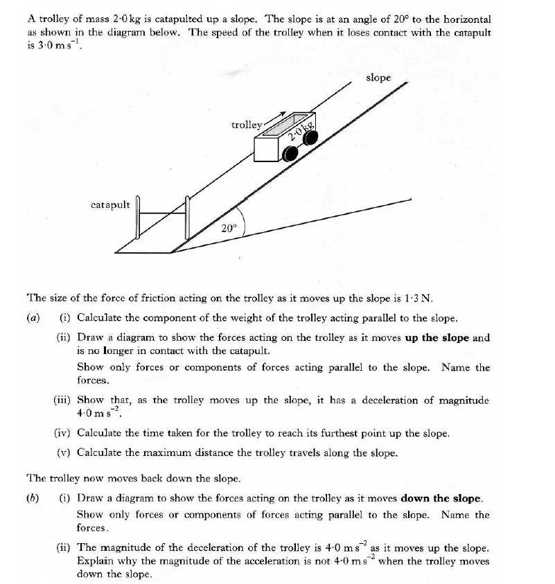 Solved A trolley of mass 2-0 kg is catapulted up a slope. | Chegg.com