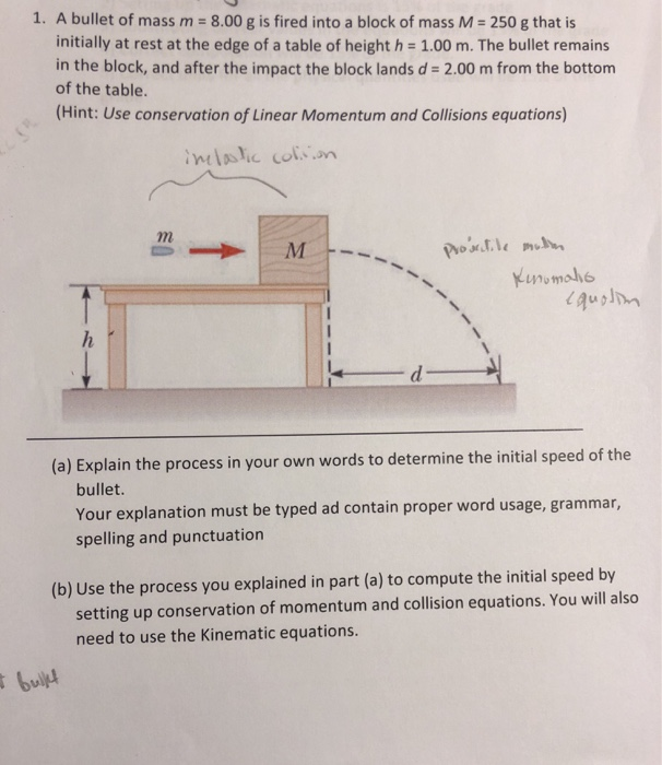 Solved 1. A bullet of mass m 8.00 g is fired into a block of | Chegg.com