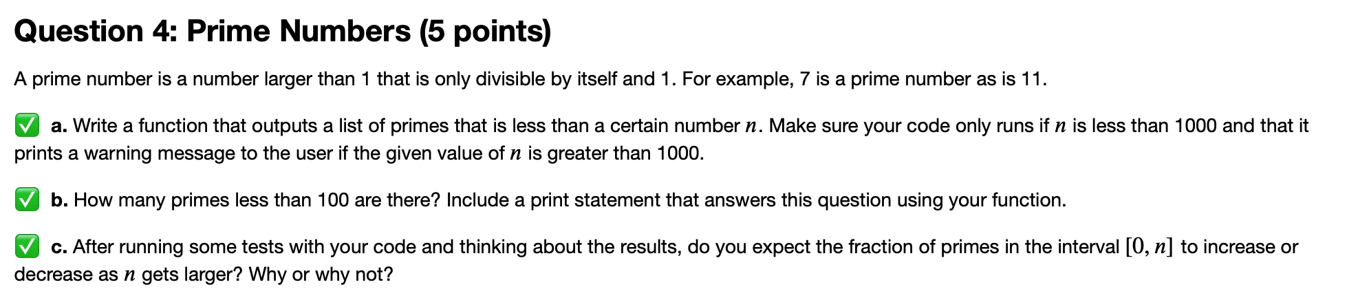 Solved Question 4: Prime Numbers (5 points) A prime number | Chegg.com