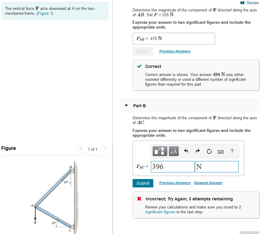 Solved The vertical force Facts downward at A on the two- | Chegg.com