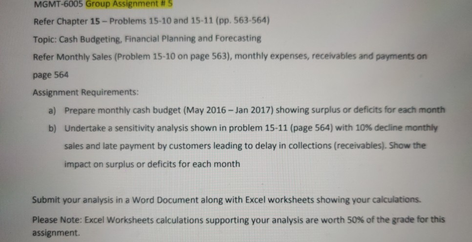 Solved MGMT-6005 Group Assignment #5 Refer Chapter 15 - | Chegg.com
