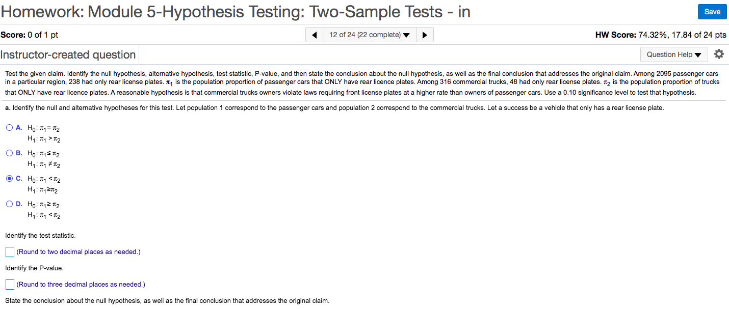 Solved Homework Module 5 Hypothesis Testing Two Sample