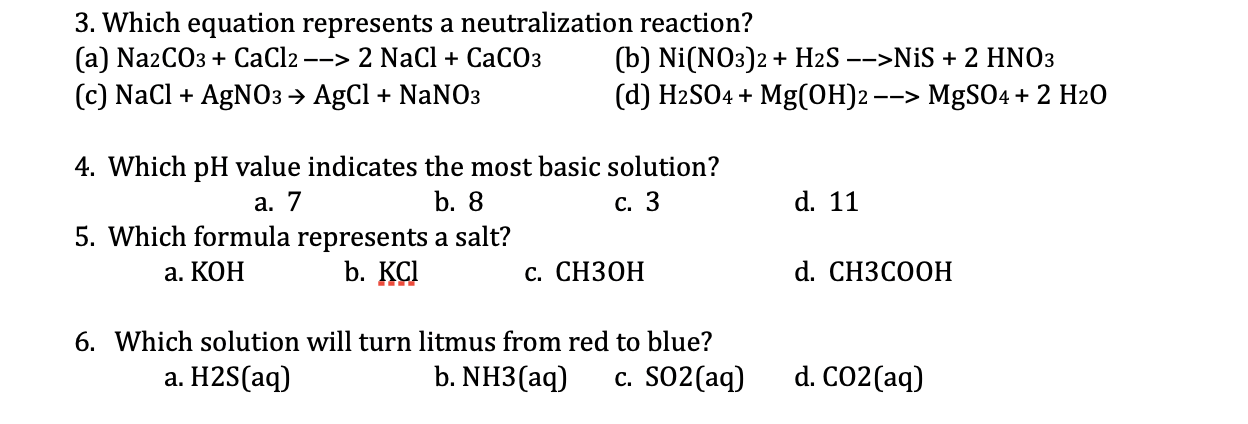 Solved 3. Which equation represents a neutralization | Chegg.com