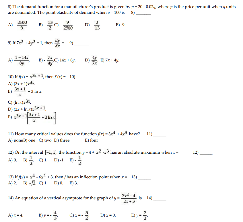 Solved 8) The demand function for a manufacturer's product | Chegg.com