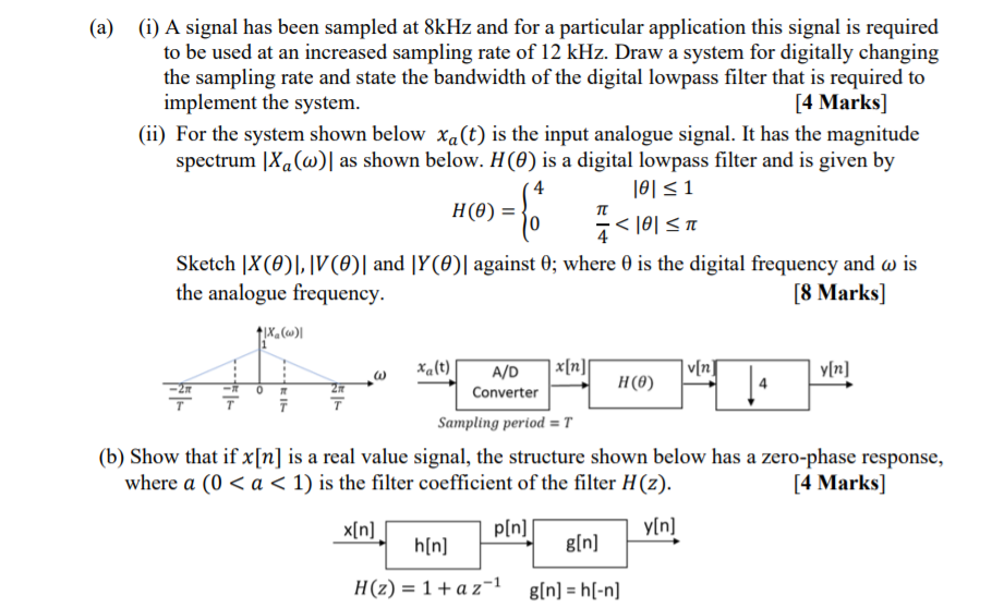 Solved (a) (i) A signal has been sampled at 8kHz and for a | Chegg.com