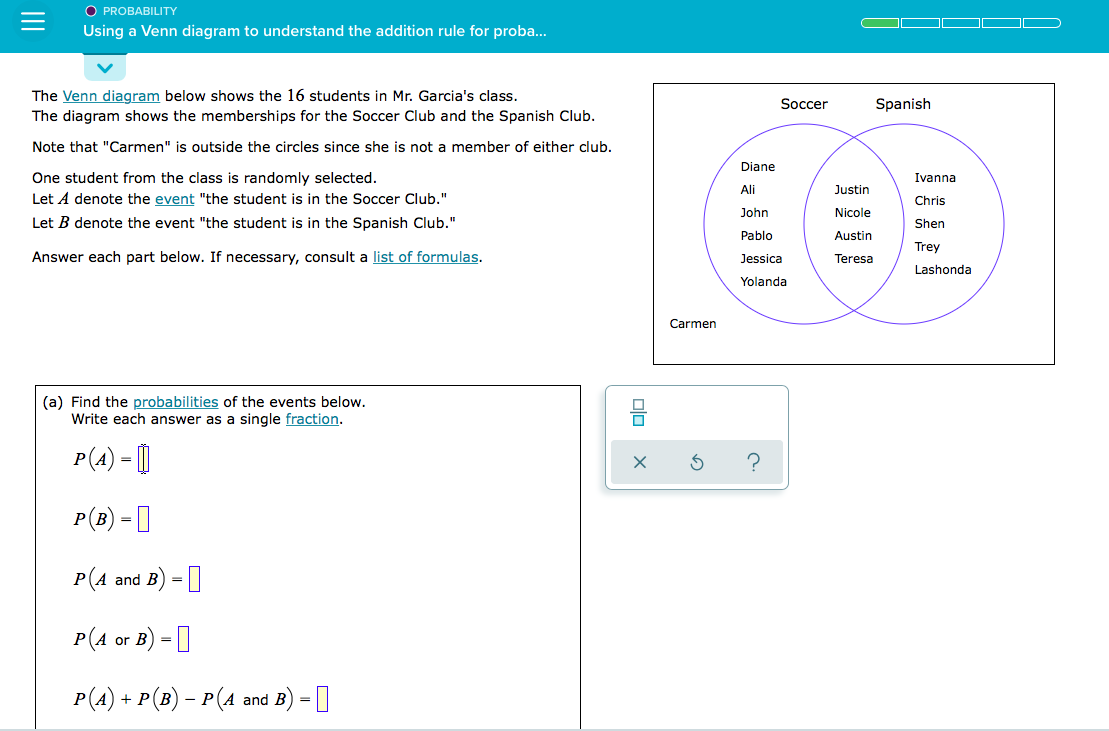 Solved = PROBABILITY Using a Venn diagram to understand the | Chegg.com