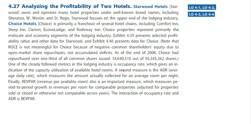 Solved 4.27 Analyzing the Profitability of Two Hotels. | Chegg.com