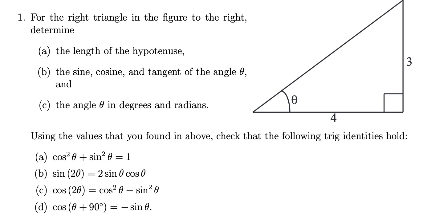 Solved 1. For the right triangle in the figure to the right, | Chegg.com