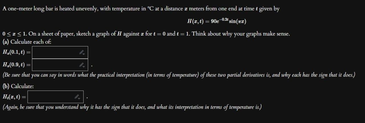 Solved A one-meter long bar is heated unevenly, with | Chegg.com